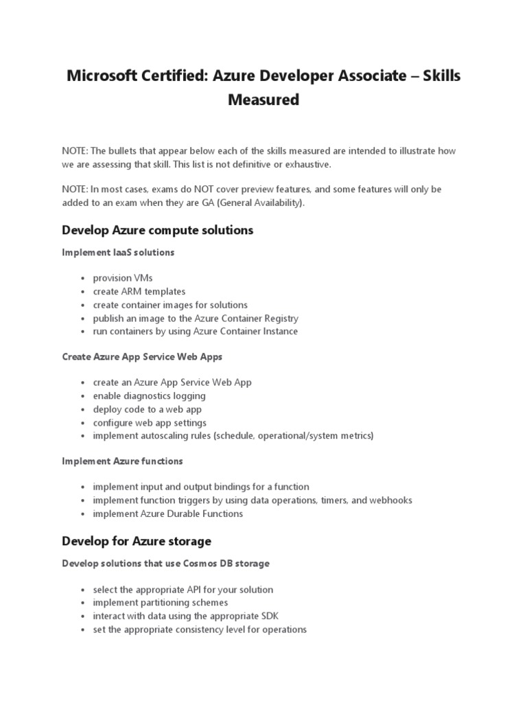 Microsoft Certified: Azure Developer Associate - Skills Measured | PDF ...