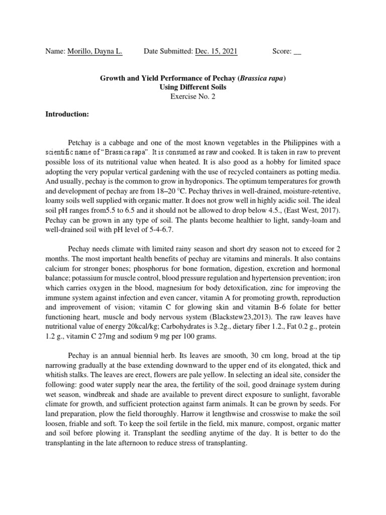 Exercise 2. Pot Experiment | PDF | Soil | Vitamin