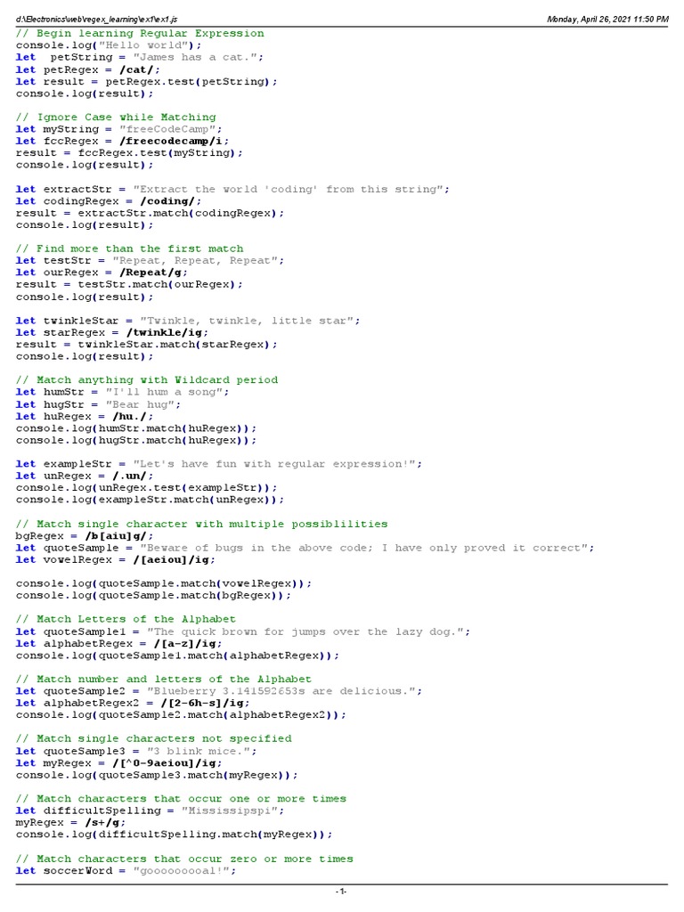 Regex Learning | PDF | Regular Expression | Software Development