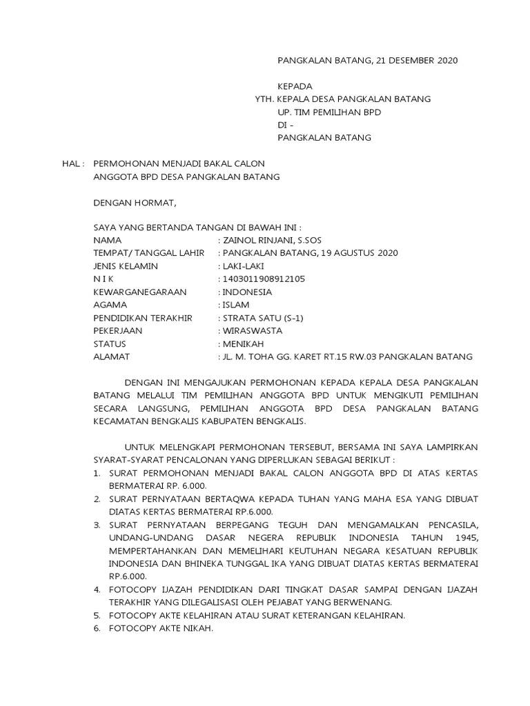 Permohonan Calon Anggota BPD Desa | PDF | Politik