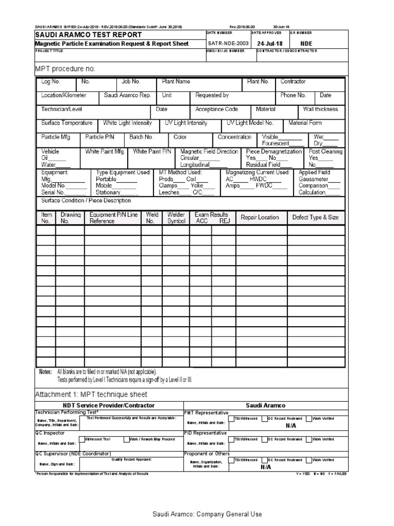 MPT Procedure No:: Saudi Aramco Test Report | PDF