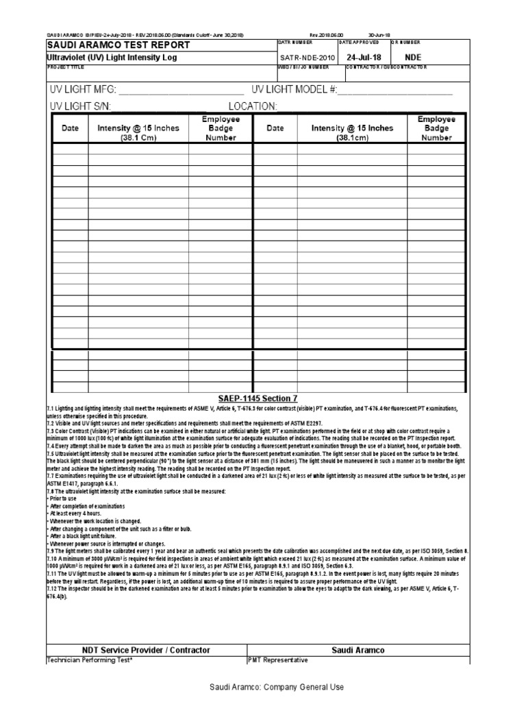 Saudi Aramco Test Report: Ultraviolet (UV) Light Intensity Log 24-Jul ...