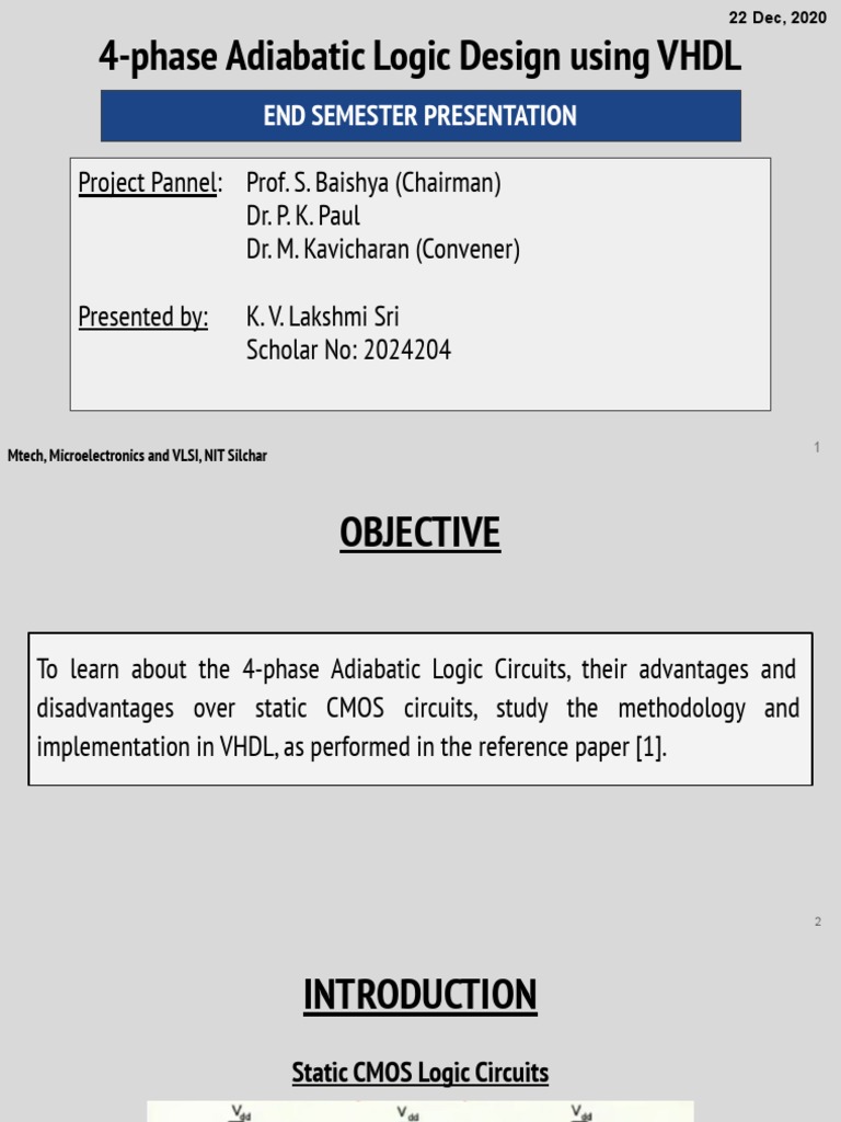 4-Phase Adiabatic Logic Design Using VHDL: End Semester Presentation | PDF | Cmos | Electronic ...