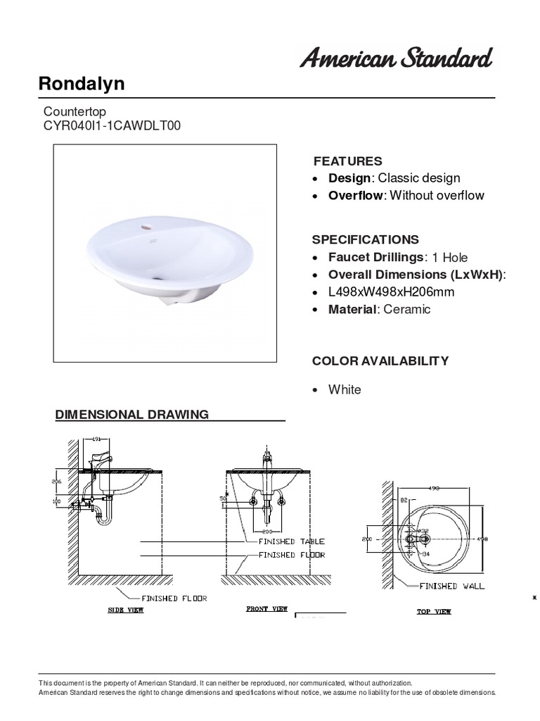 Spec Sheet - Rondalyn | PDF