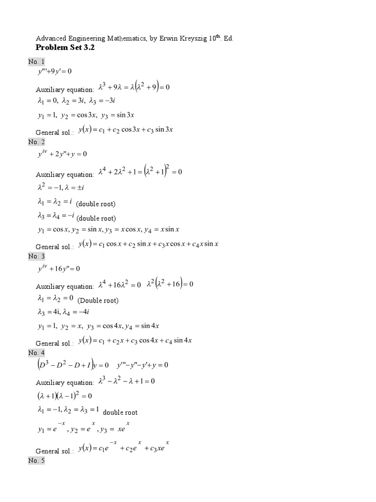 Advanced Engineering Math Problem Set 3.2 | PDF