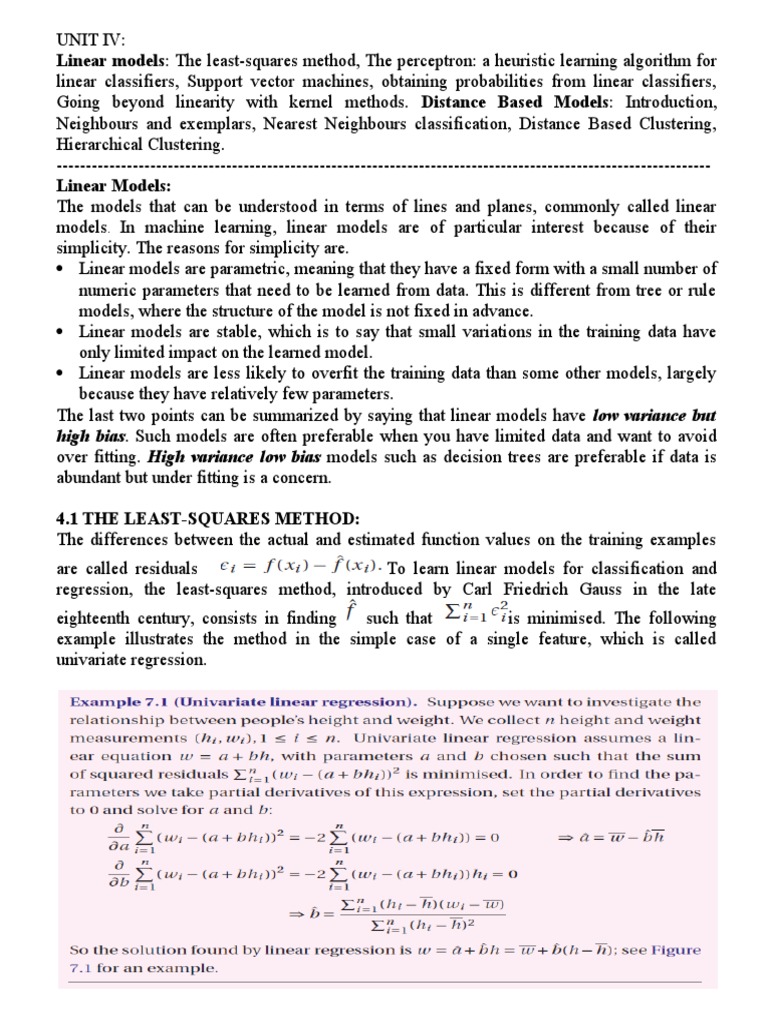 Linear Models The Least Squares Method The Perceptron A Heuristic Learning Algorithm For
