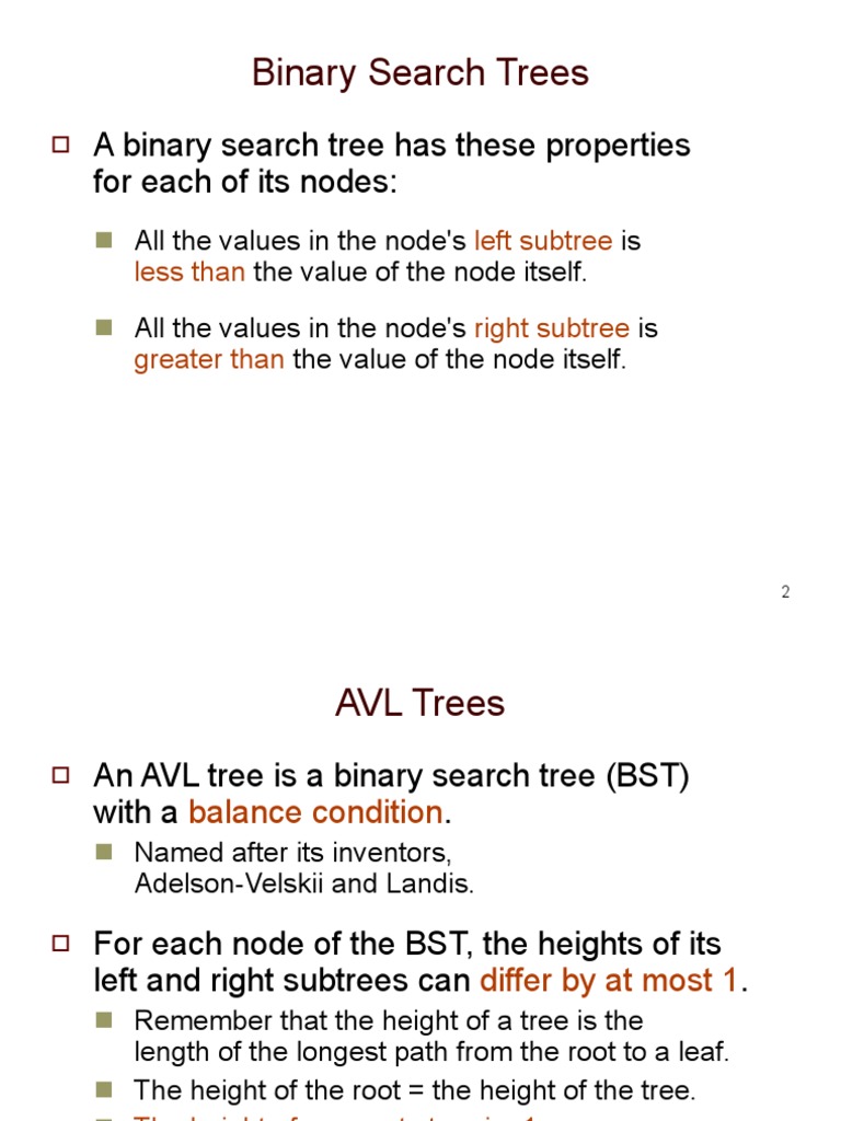 Binary Search Trees: A Binary Search Tree Has These Properties For Each of Its Nodes | PDF ...