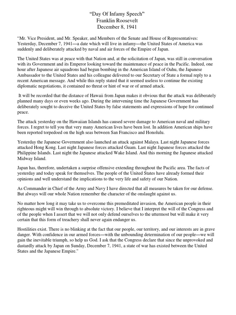 Comparing Speeches Pearl Harbor and 911 | PDF | Attack On Pearl Harbor ...