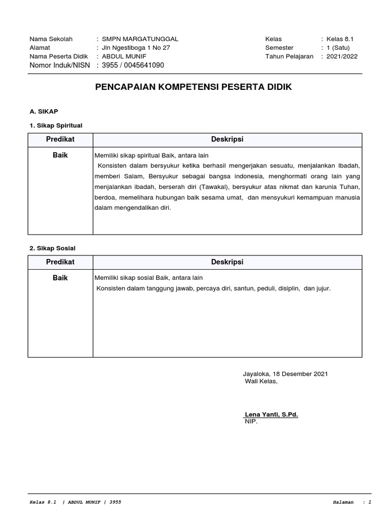 Rapor Abdul Munif 20211 | PDF