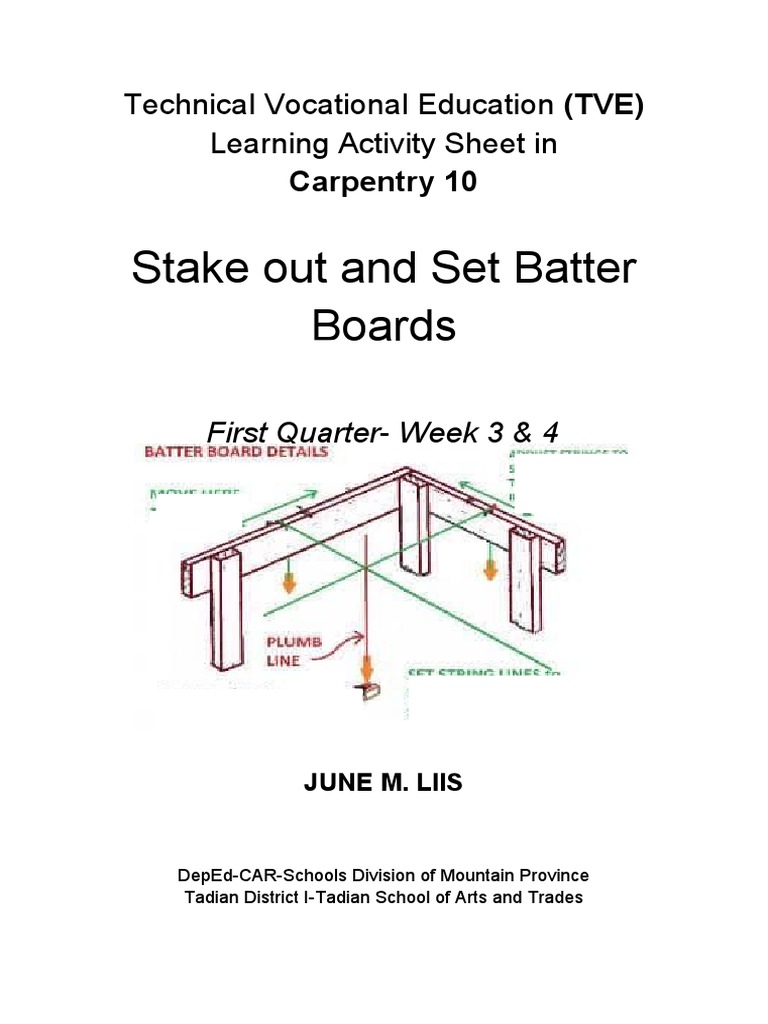 Stake Out and Set Batter Boards: Technical Vocational Education (TVE ...