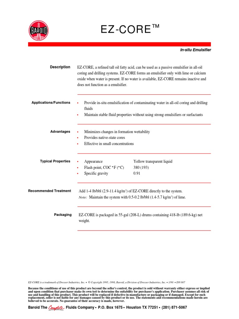 Ez-Core: Description EZ-CORE, A Refined Tall Oil Fatty Acid, Can Be ...