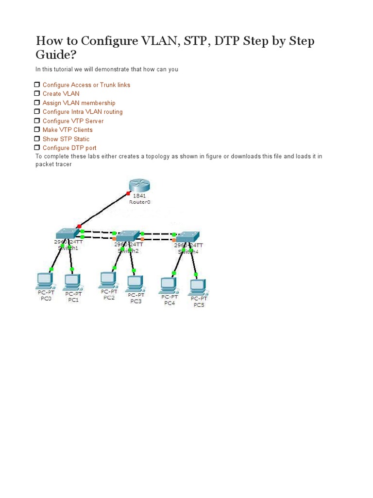 How To Configure VLAN, STP, DTP Step by Step Guide? | PDF | Networking ...