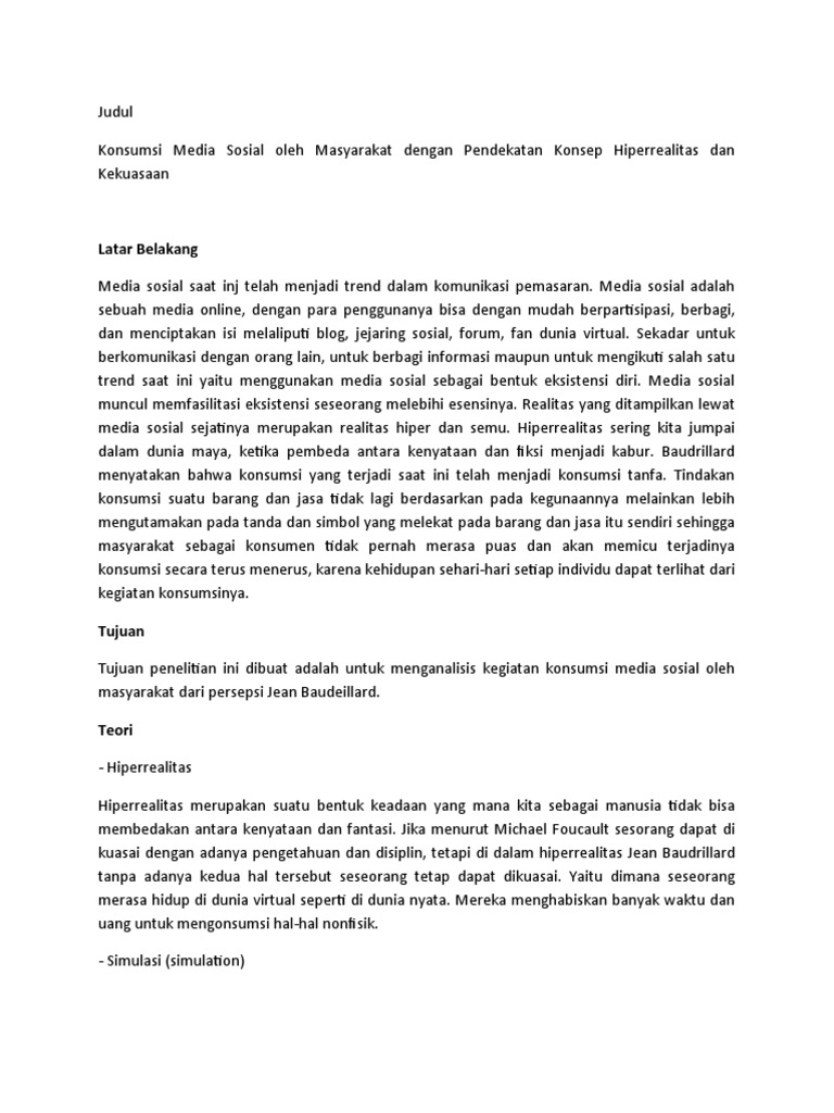 Konsumsi Media Sosial dan Hiperrealitas | PDF
