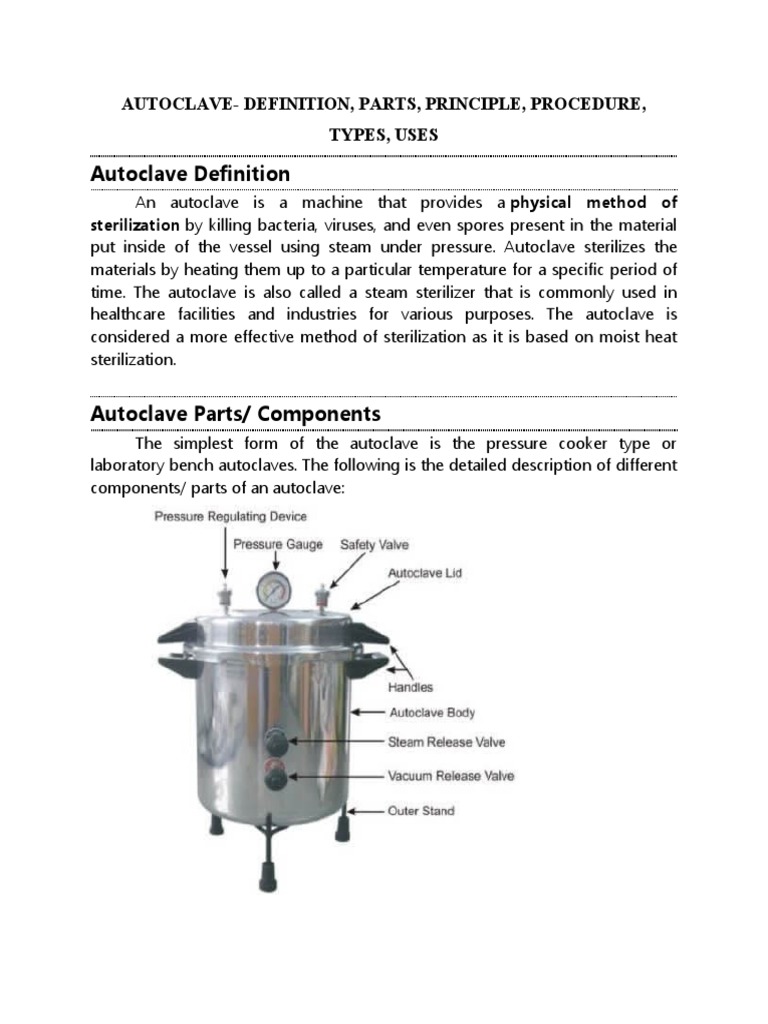 Autoclave: Definition, Parts, and Uses | PDF | Sterilization ...