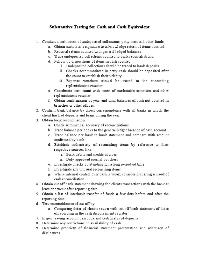 Substantive Testing For Cash and Cash Equivalent | PDF | Banks ...