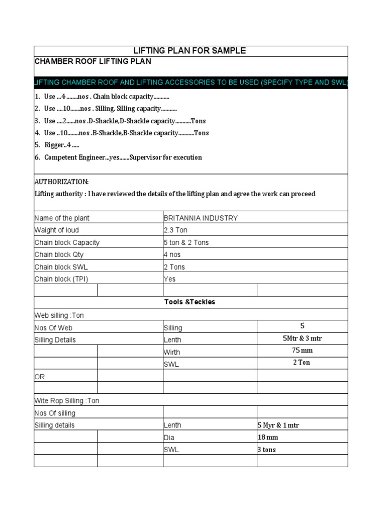 Lifting Plan For Sample | PDF