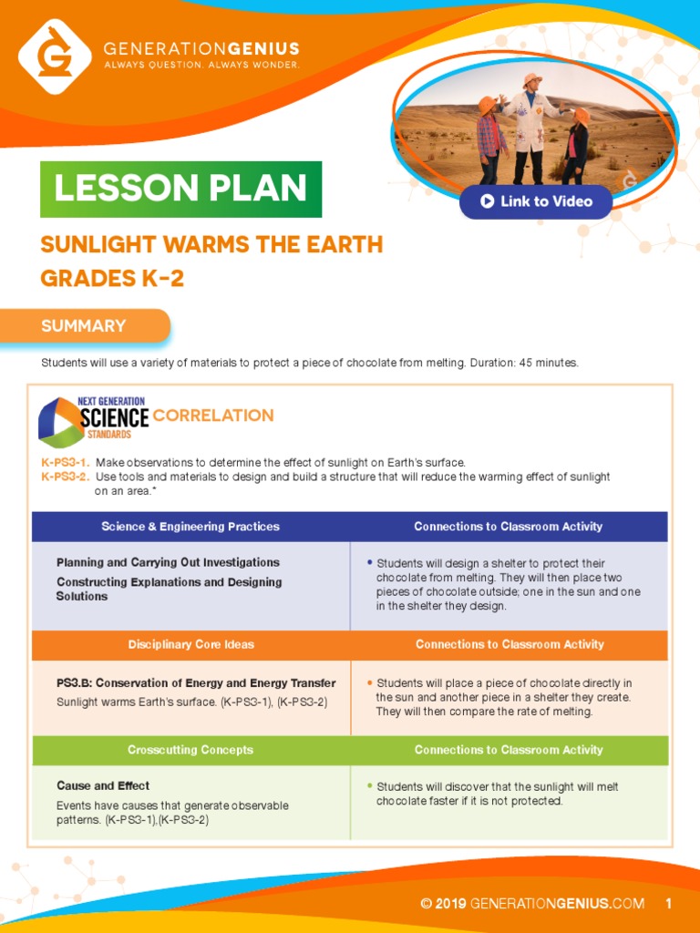 Lesson Plan: Sunlight Warms The Earth Grades K-2 | PDF | Sun