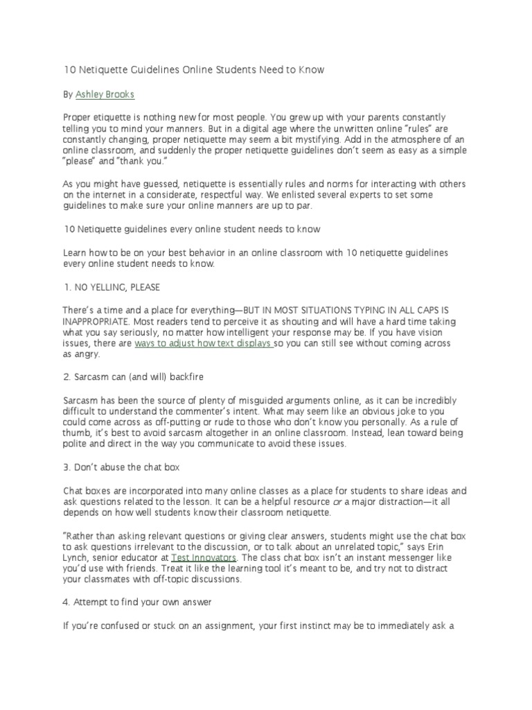 10 Netiquette Tips Online Students Must Know | PDF | Etiquette | Classroom