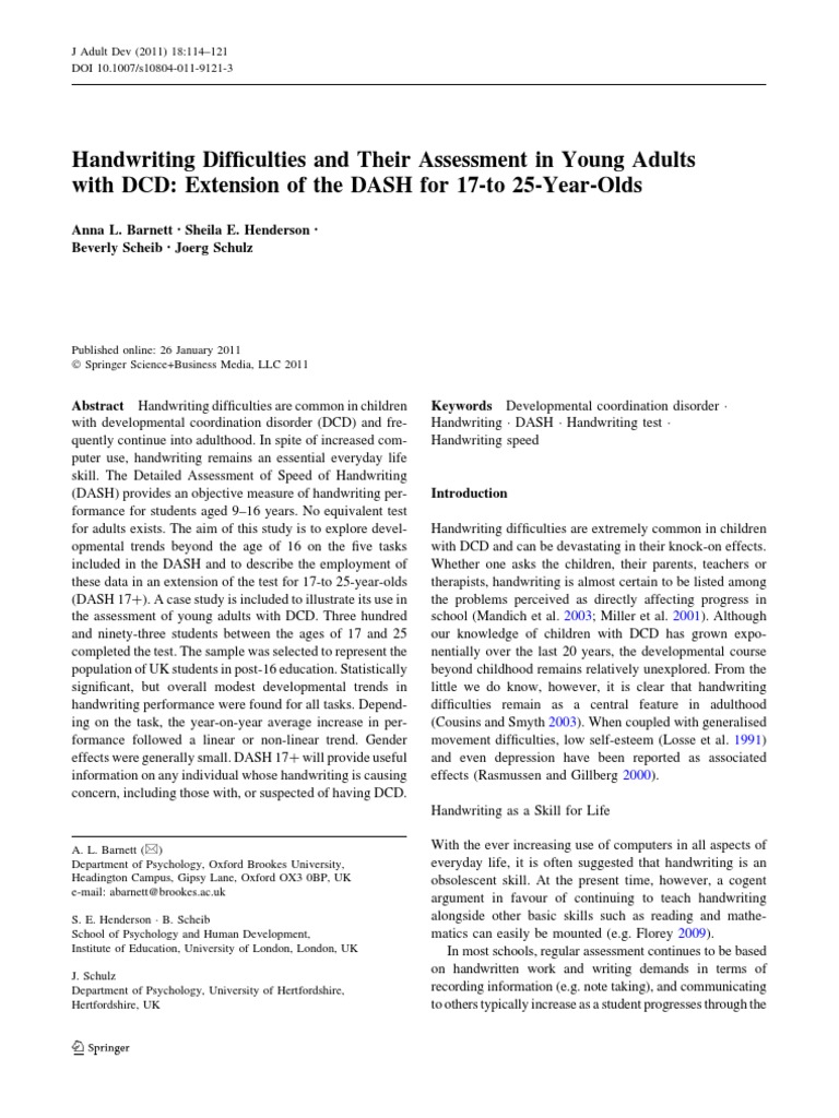 Handwriting Difficulties and Their Assessment in Young Adults With DCD ...