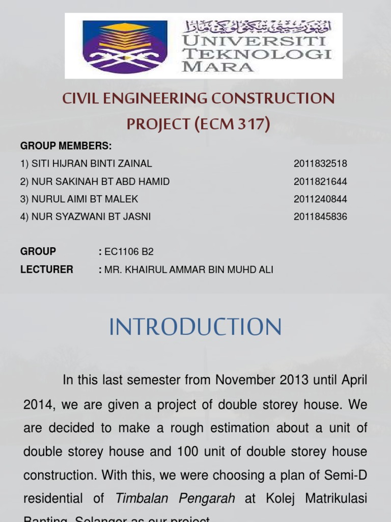 Civil Engineering Construction Project (Ecm 317) : Group Members | PDF ...