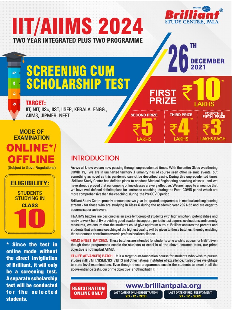 Screening Cum Scholarship Test: IIT/AIIMS 2024 | PDF | University And ...