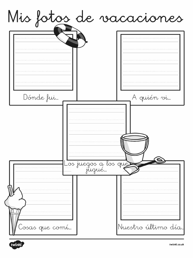 ES T T 13941 Summer Holiday Snapshots Writing Frame Spanish Con Guias | PDF