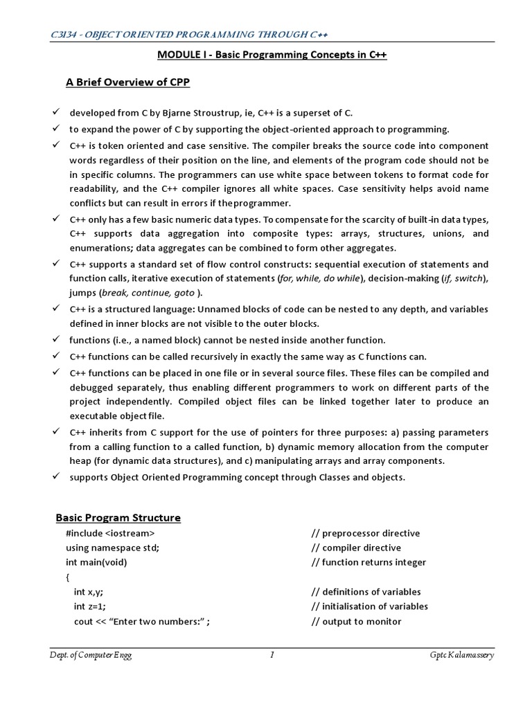 c3134 - Oops Notes - Module I | PDF | Pointer (Computer Programming ... c3134 - Oops Notes - Module I | PDF | Pointer (Computer Programming ...