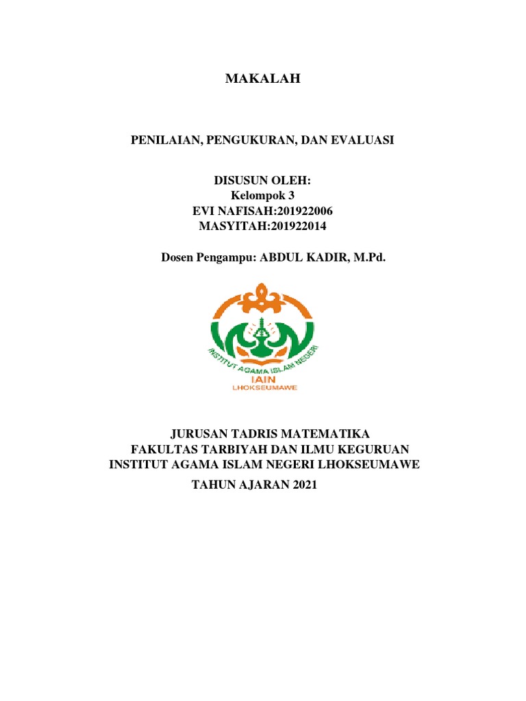 Makalah Evaluasi Pembelajaran Matematika | PDF