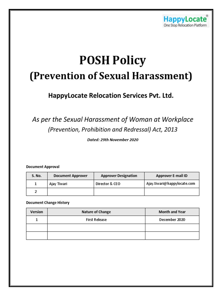 Posh Policy HL | PDF | Sexual Harassment | International Criminal Court