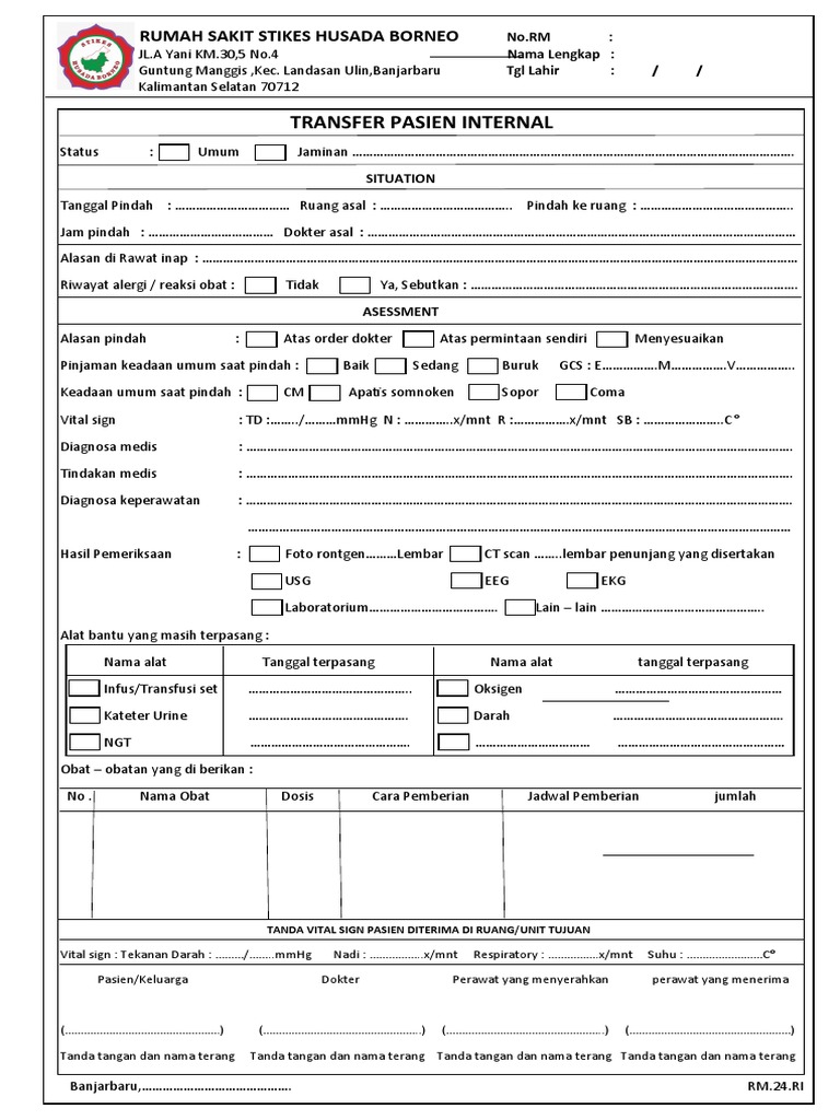 Formulir Transfer Pasien Internal - Hawari Aulia Akmal - 19d30573 | PDF
