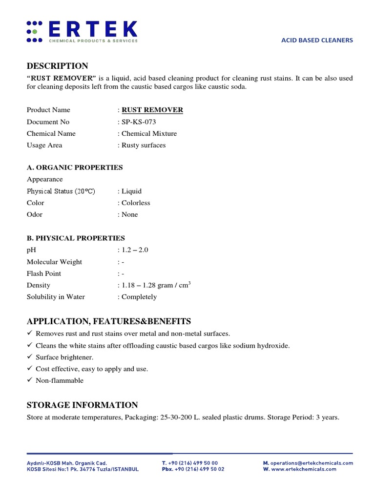 Description: "RUST REMOVER" Is A Liquid, Acid Based Cleaning Product ...