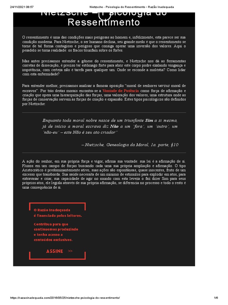Nietzsche - Psicologia Do Ressentimento | PDF | Friedrich Nietzsche