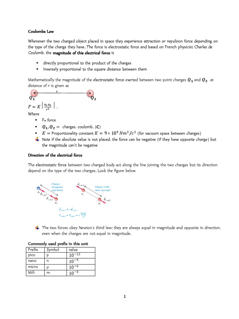 Coulombs Law | PDF | Force | Electric Charge