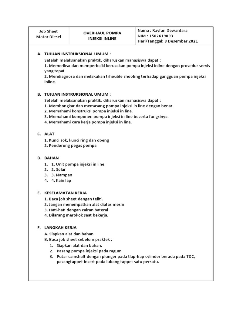 Laporan Overhaul Pompa Injeksi Inline | PDF | Teknologi & Rekayasa