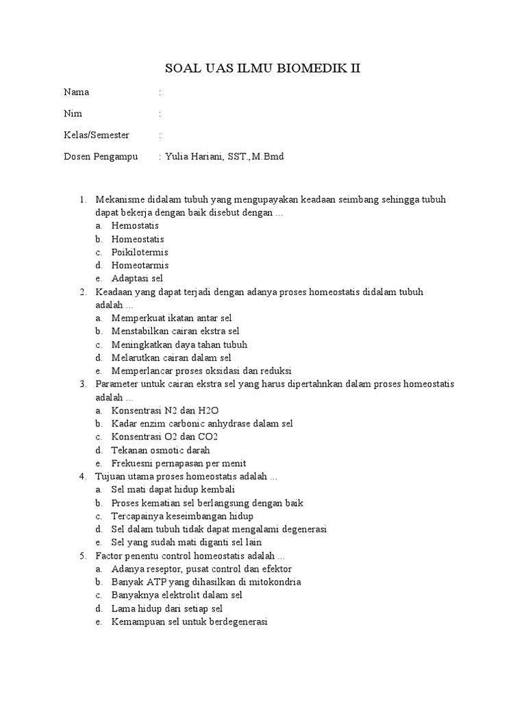 Soal UAS Ilmu Biomedik II | PDF