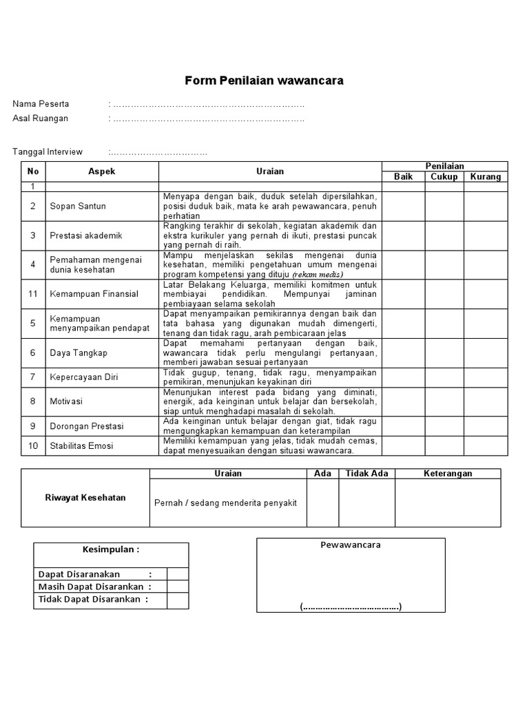 Form Penilaian Wawancara | PDF