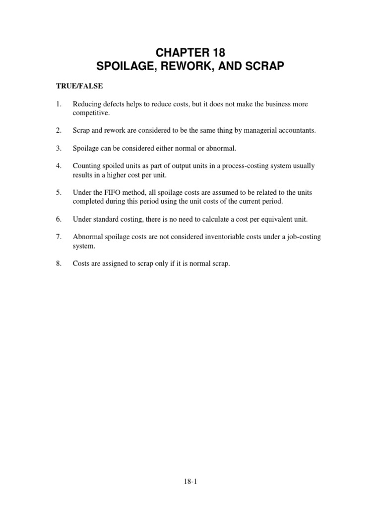 Spoilage, Rework, and Scrap: True/False | Download Free PDF | Inventory ...