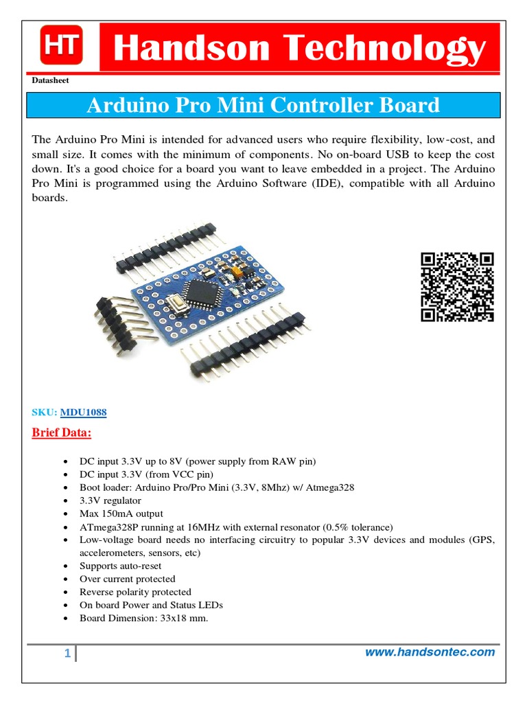 Handson Technology: Arduino Pro Mini Controller Board | PDF | Arduino ...