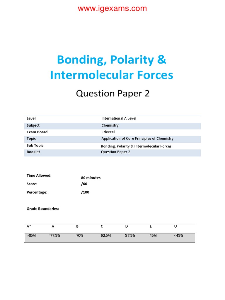 Bonding, Polarity & Intermolecular Forces 2 QP | PDF | Iodine | Redox