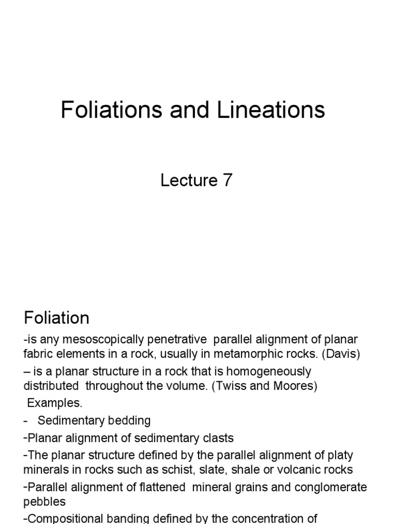 Lecture 7 Foliation and Lineation | PDF | Sedimentary Rock | Rock (Geology)