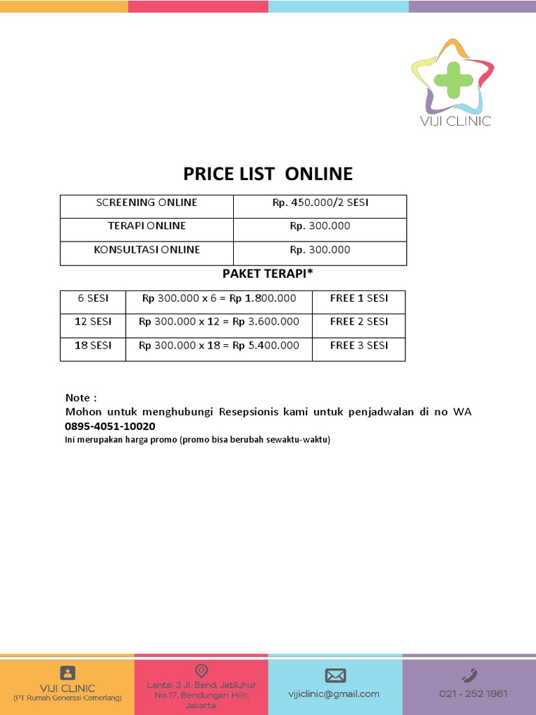 Pricelist Online Viji Clinic | PDF