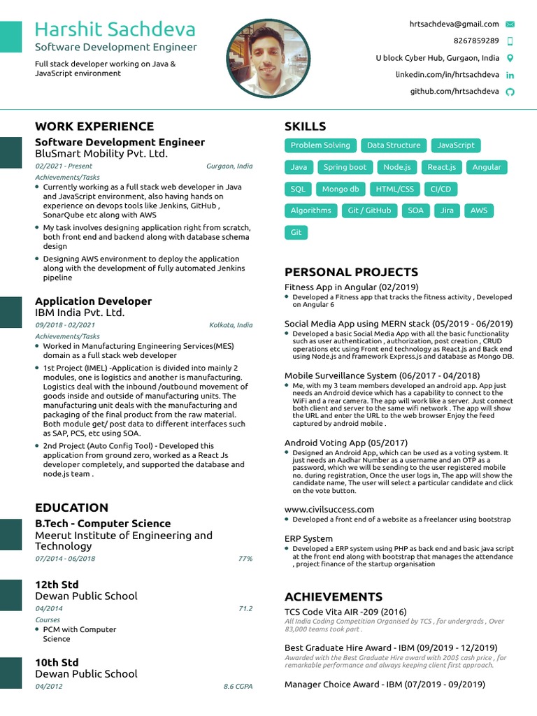 2021 Harshit's+Resume | PDF | Application Software | Java Script