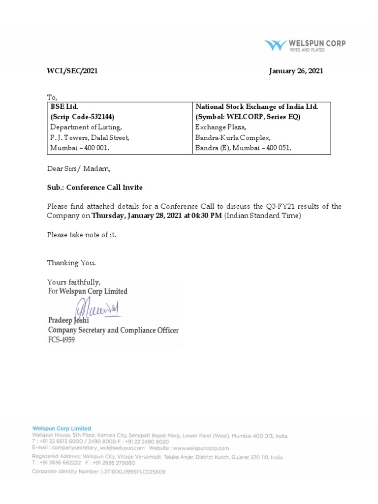 Welcorp Conf Call | PDF