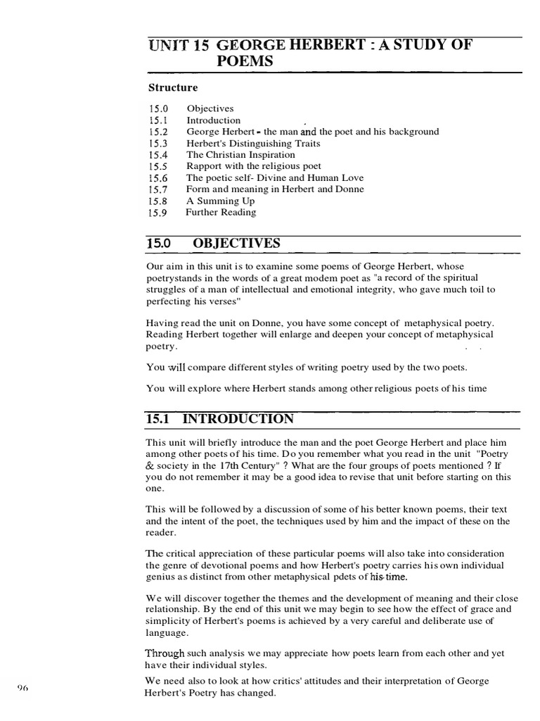 Unit-15George Herbert A Study of Poems | PDF | Poetry | Spirituality