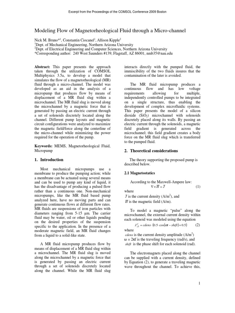 MR Fluid Flow in Micro-Channel Pump | PDF | Magnetic Field | Fluid Dynamics