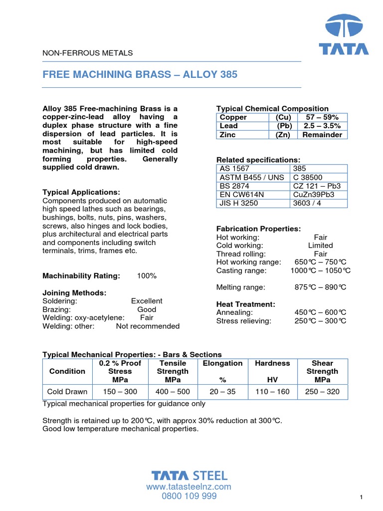 Free Machining Brass - Alloy 385 | PDF | Screw | Annealing (Metallurgy)