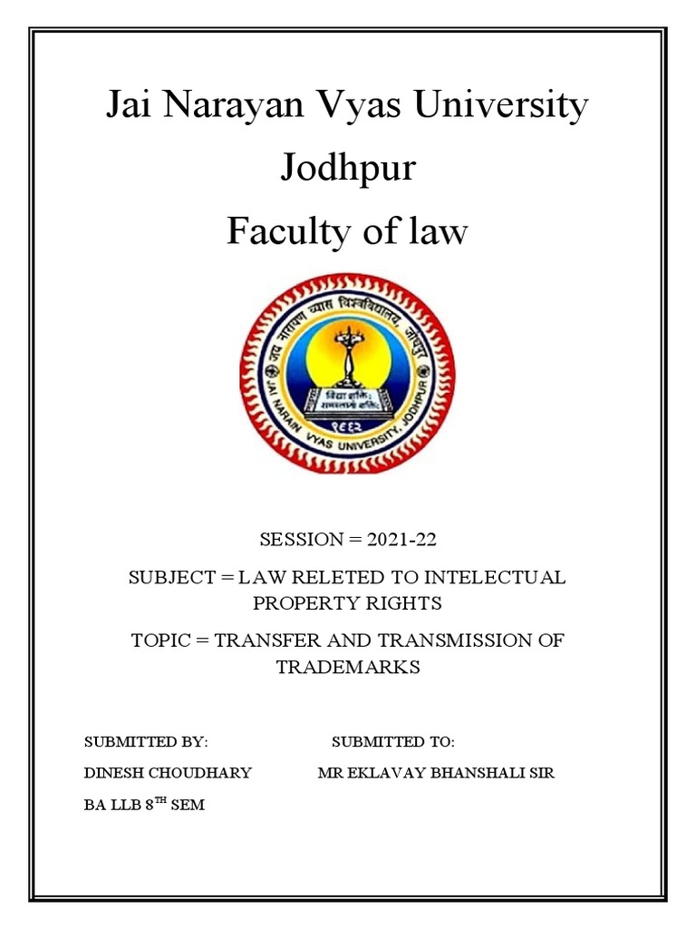 Dinesh Ipr Project 8TH Sem | PDF | Assignment (Law) | Trademark