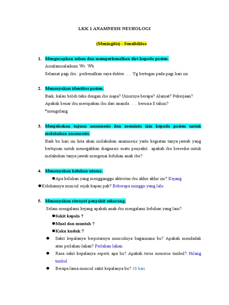 LKK 1 Anamnesis | PDF