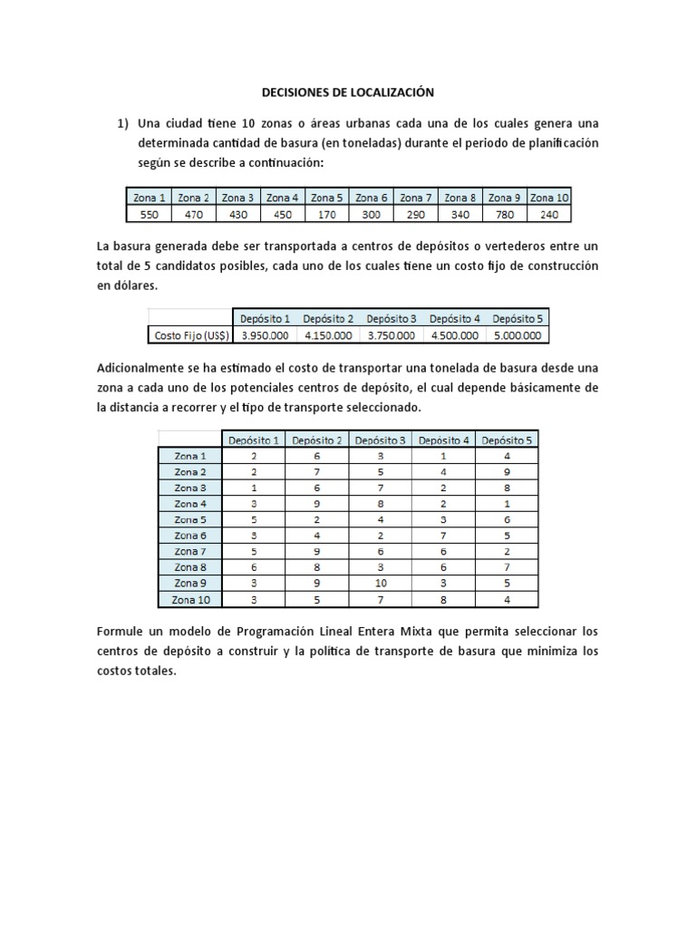 Taller Programación Entera y Lineal Entera Mixta | PDF