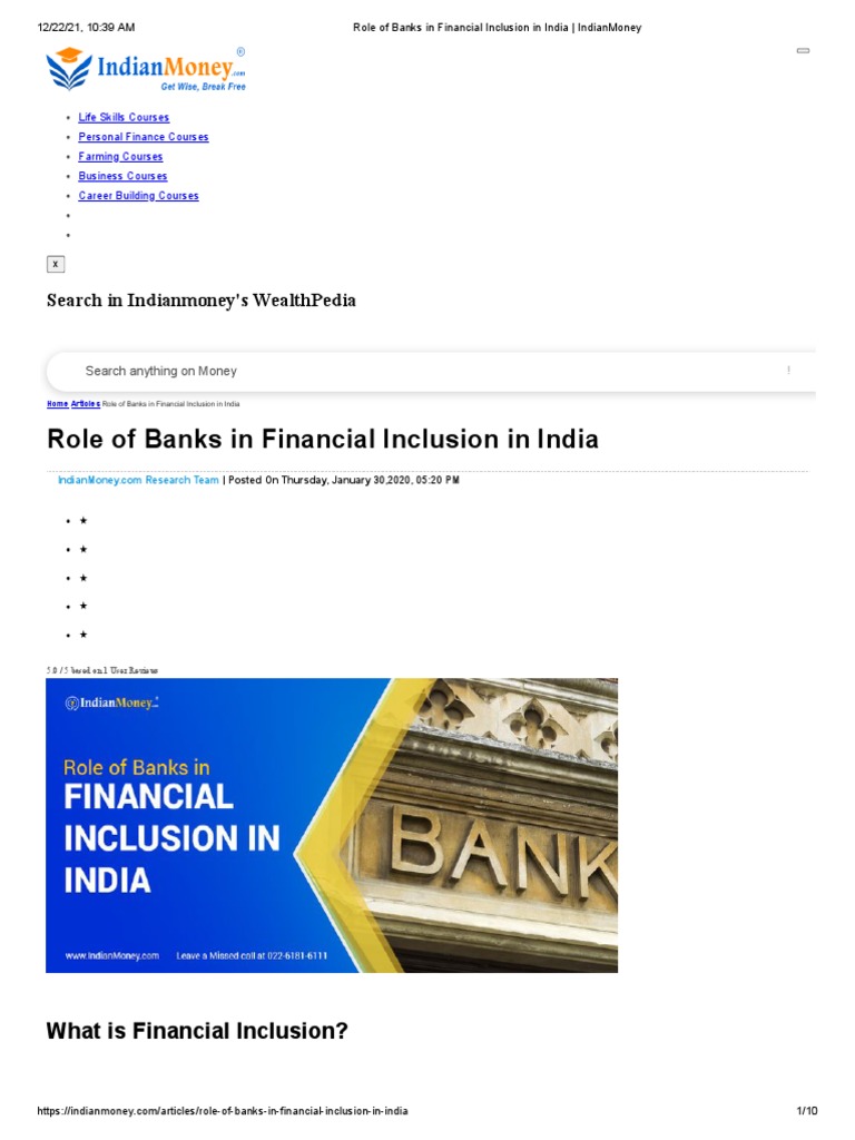 Role of Banks in Financial Inclusion in India | PDF | Reserve Bank Of ...